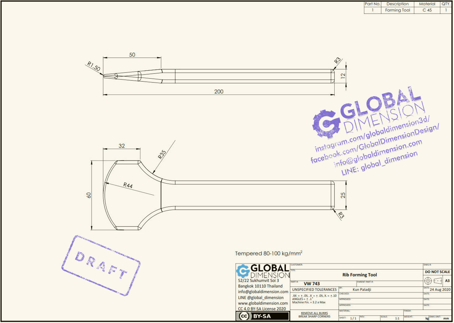 VW Tools - ‘Rib Forming Tool (VW 743)’ - Global Dimension