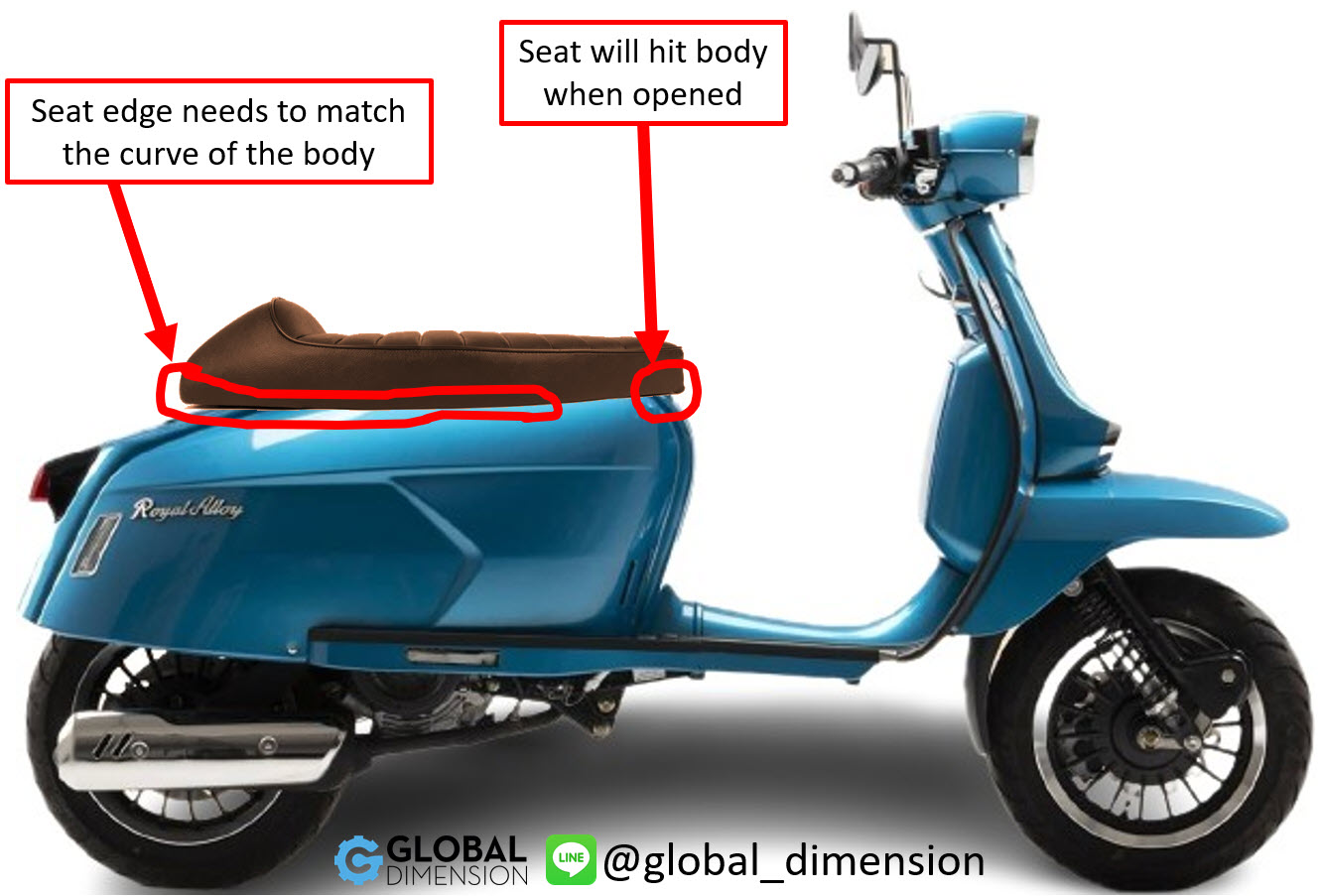 Innovative hinge for scooter seat design - Global Dimension